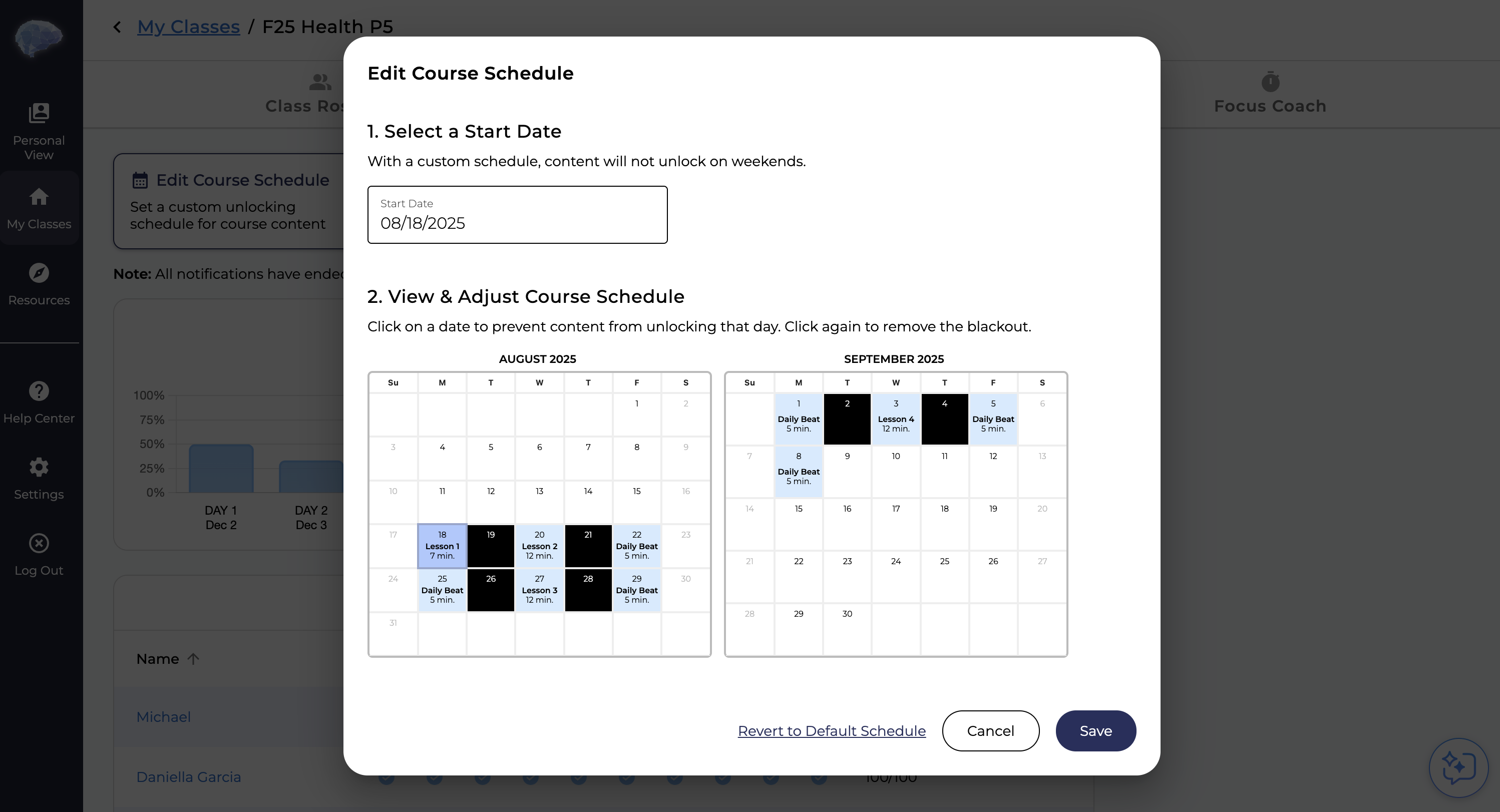 Default vs Custom course schedules – Finding Focus